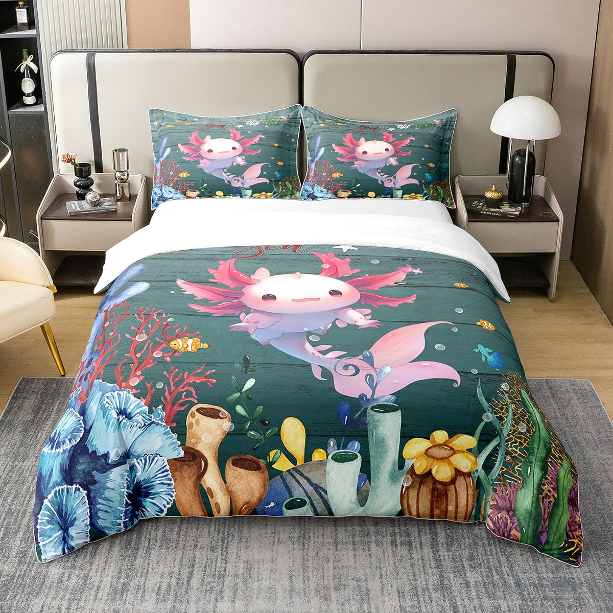 Erosebridal Cartoon Axolotl 100% Natural Cotton Duvet Cover,Kawaii ...