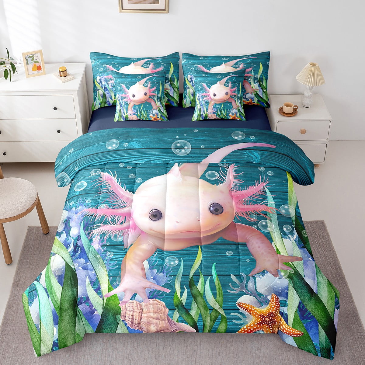 Cartoon Axolotl 7 Piece Comforter Set With Sheets King Cute Axolotl ...