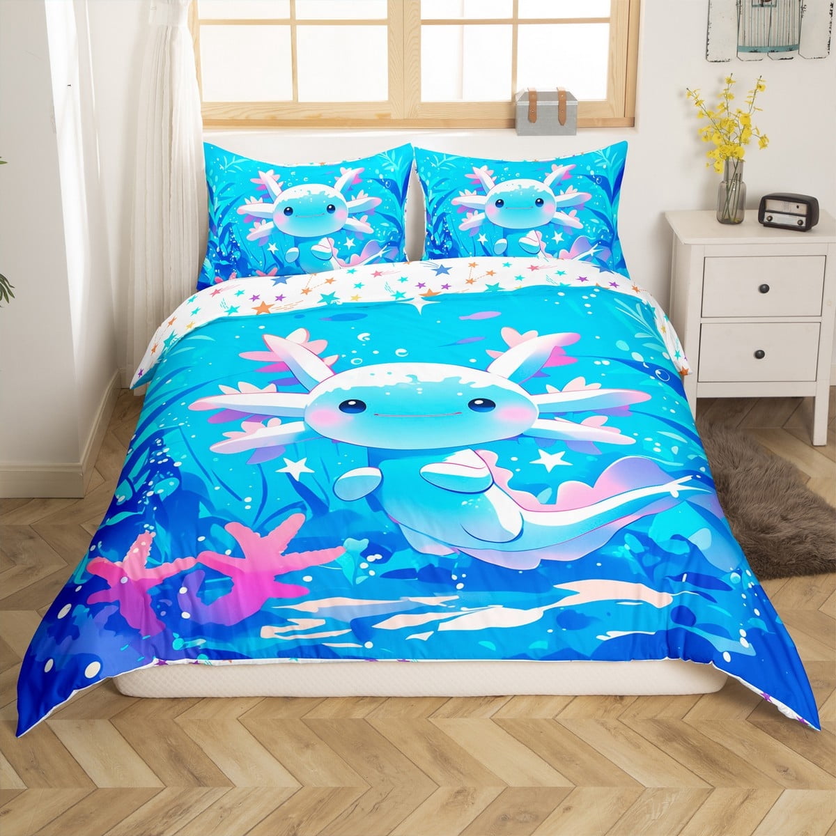 YST Cartoon Axolotl Bedding Set For Kids Bedroom Decor,Cute Salamander ...
