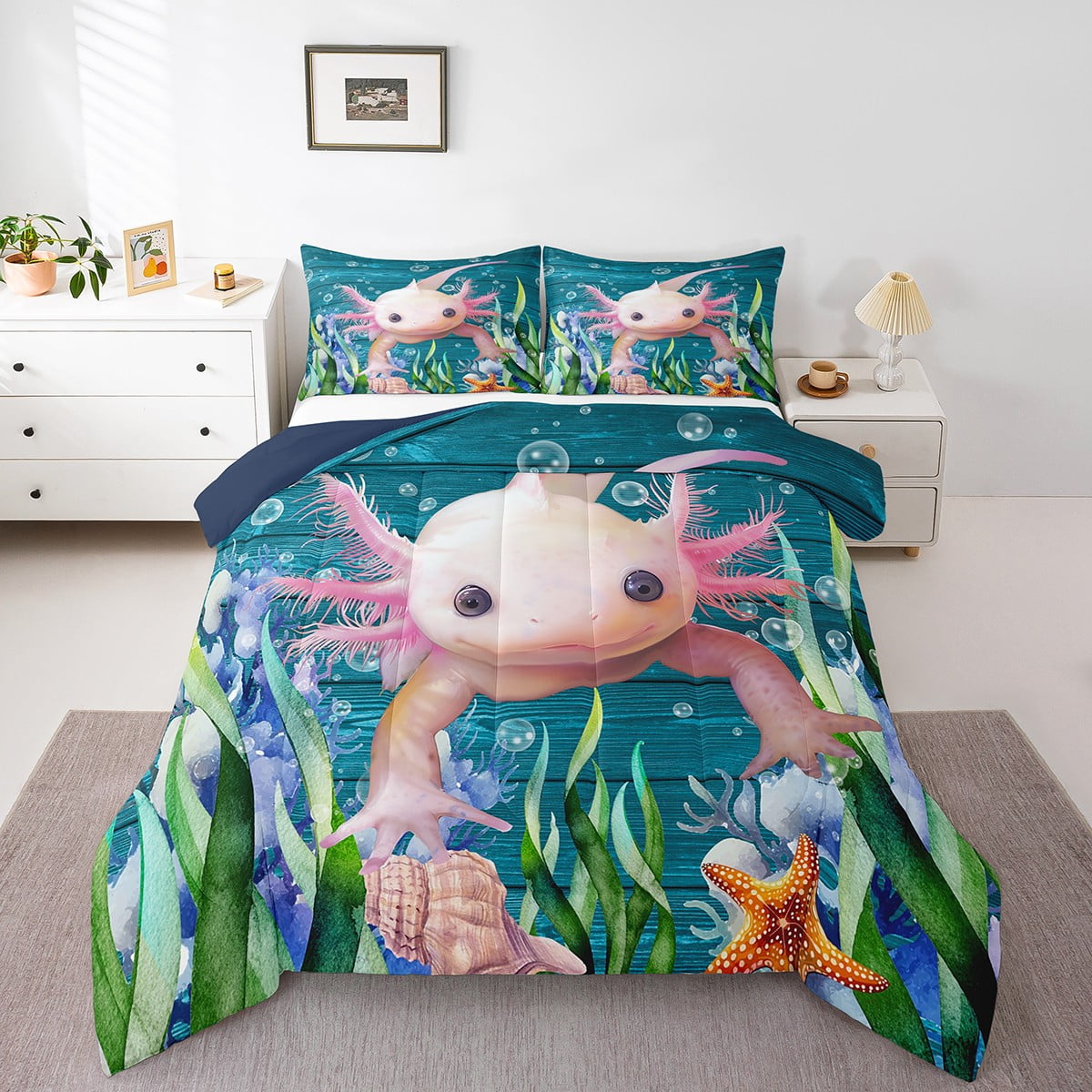 YST Cartoon Axolotl Comforter Set Twin For Boys Girls Cute Axolotl Kids ...