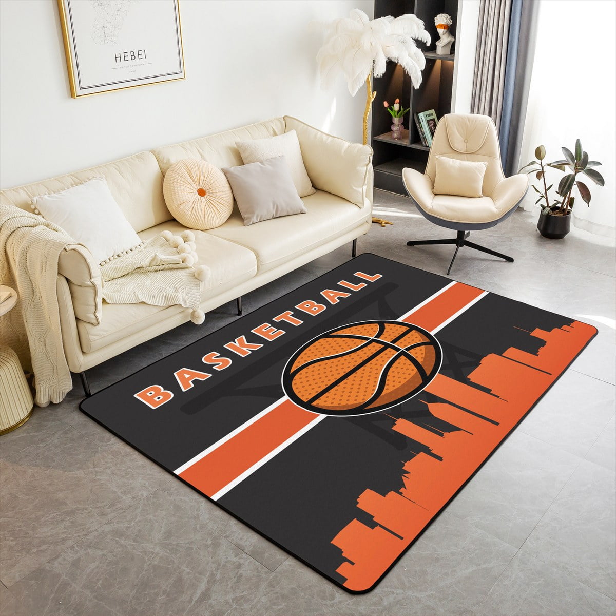 Erosebridal Cartoon Basketball Area Rug 5x7 Basketball Rug Teens Men ...