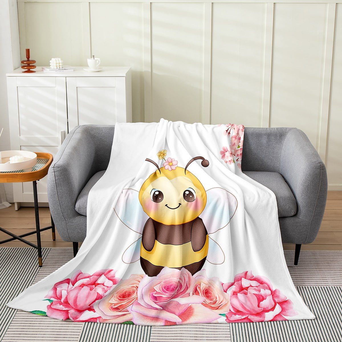 Cartoon Bee Throw Blanket Throw 50x60 inch,Cherry Blossoms Fleece ...