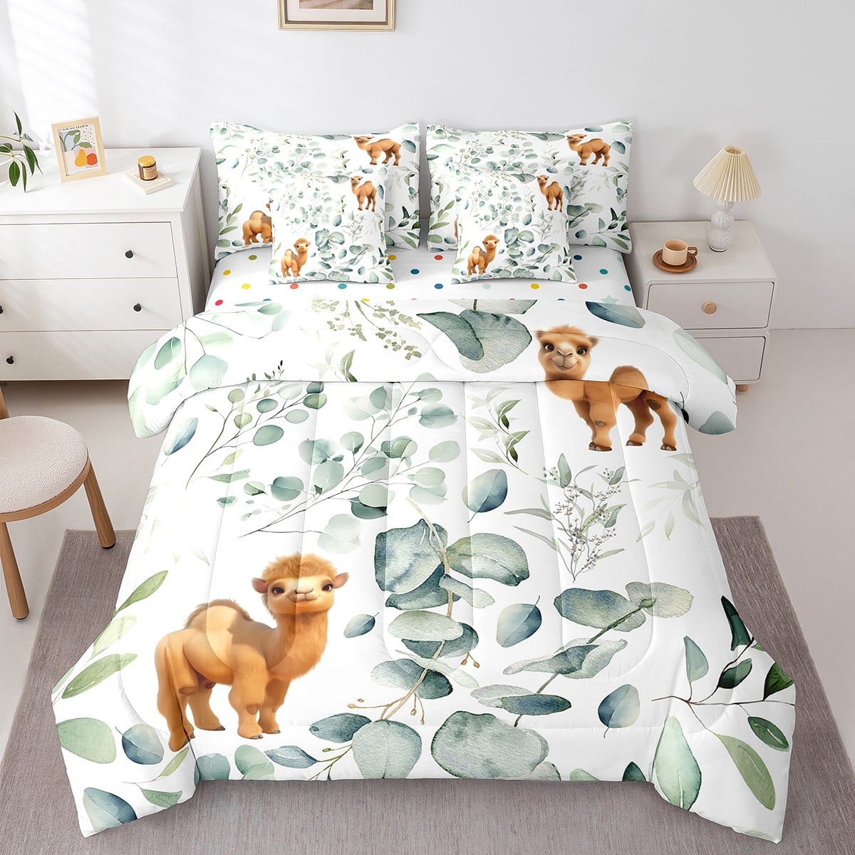 Erosebridal Cartoon Camel Bed in a Bag 7-Piece Desert Wildlife Bedding ...