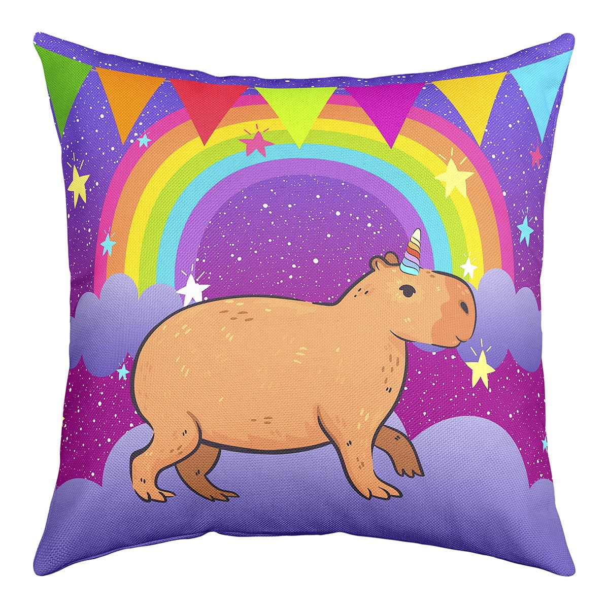 Cartoon Capybara Cushion Cover 20x20 inch Cute Rainbow Galaxy Glitter ...