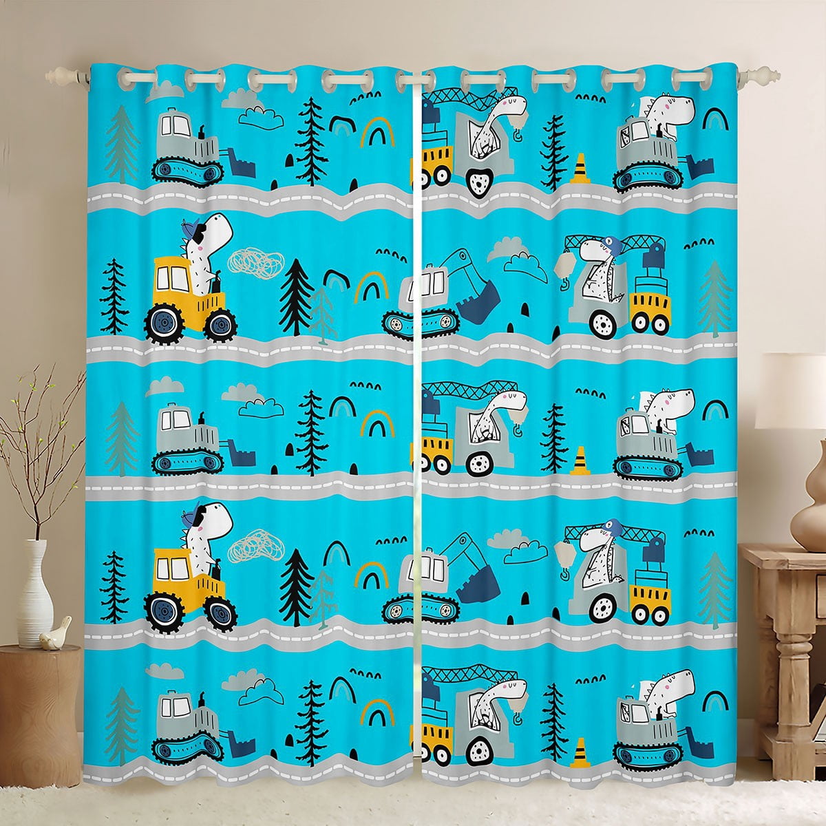 Cartoon Car Curtains Construction Curtains & Drapes, Cute Dinosaur ...