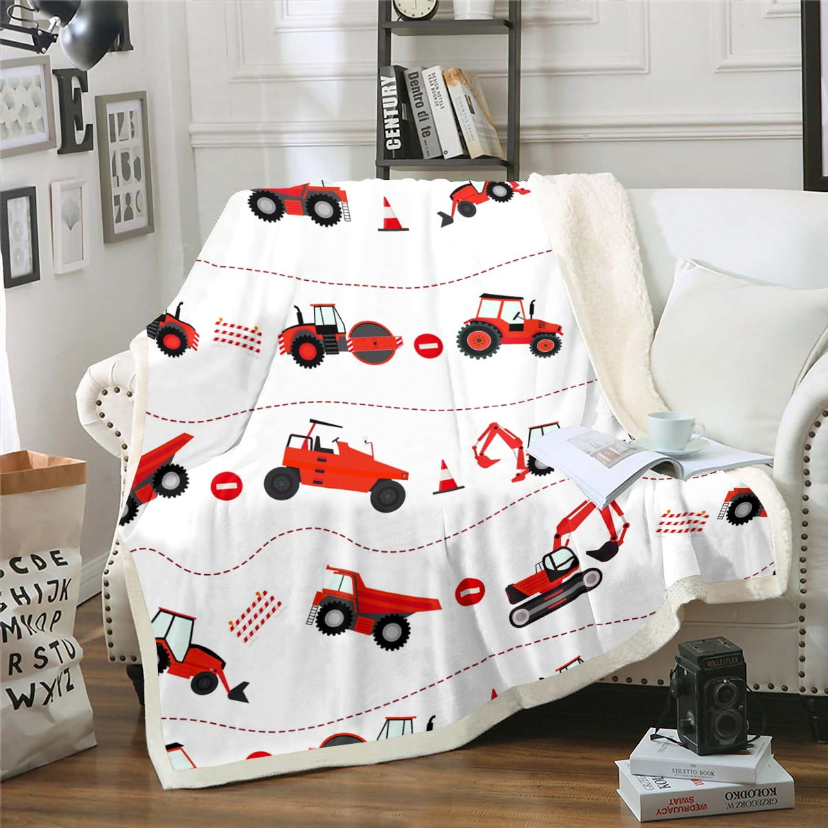 YST Cartoon Car Kids Blanket Queen 90x90 inch,Construction Vehicles ...