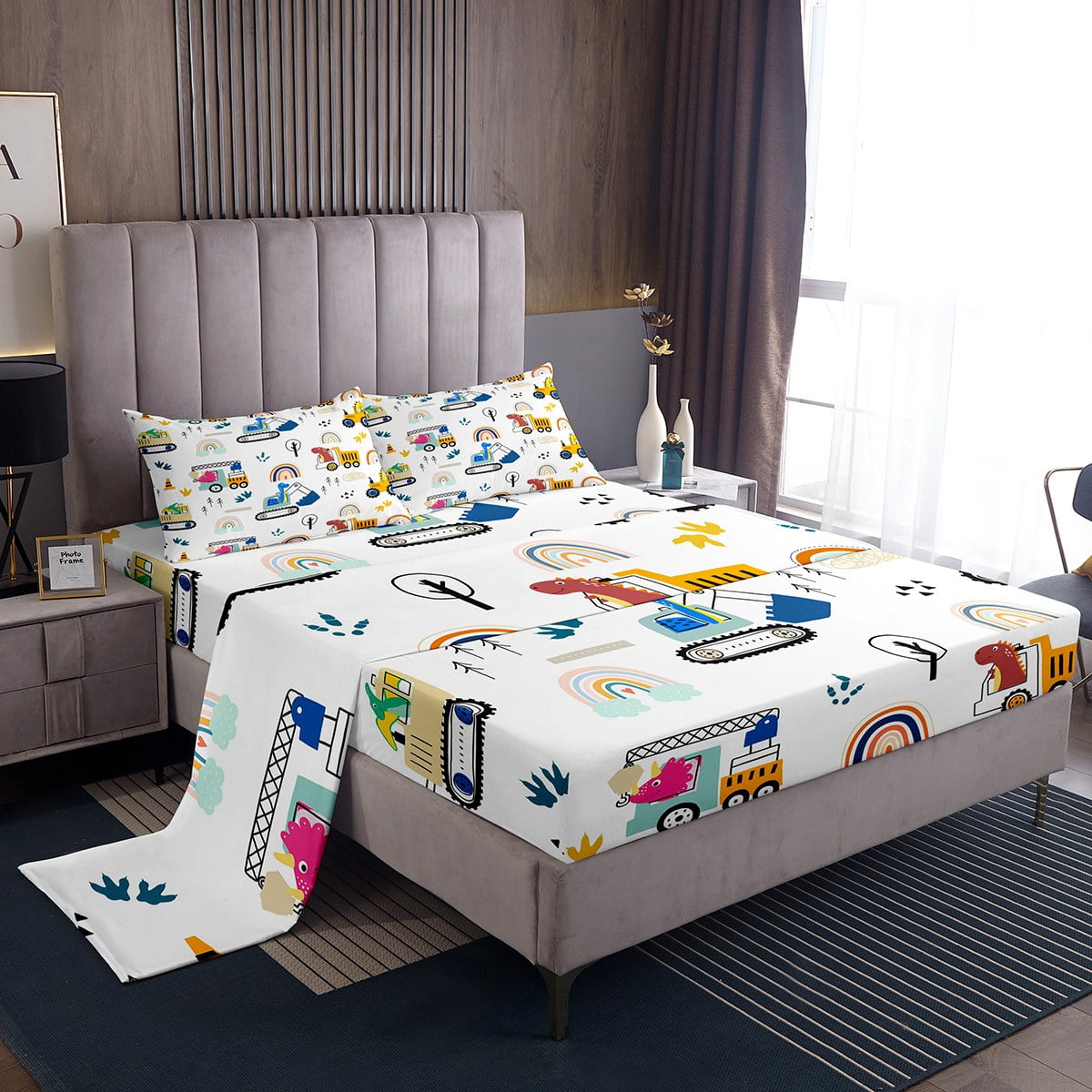 YST Cartoon Car Kids Sheet Set Kawaii Dinosaur Sheets Rainbow ...