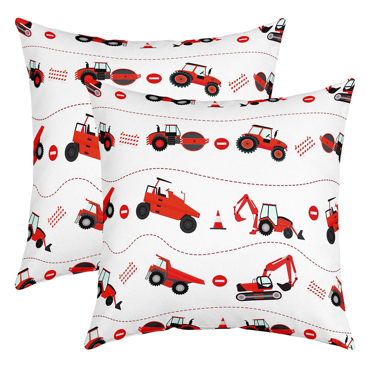 YST Cartoon Car Kids Throw Pillow Covers 22x22 inch set of 2,Construction Vehicles Cushion Cases ...