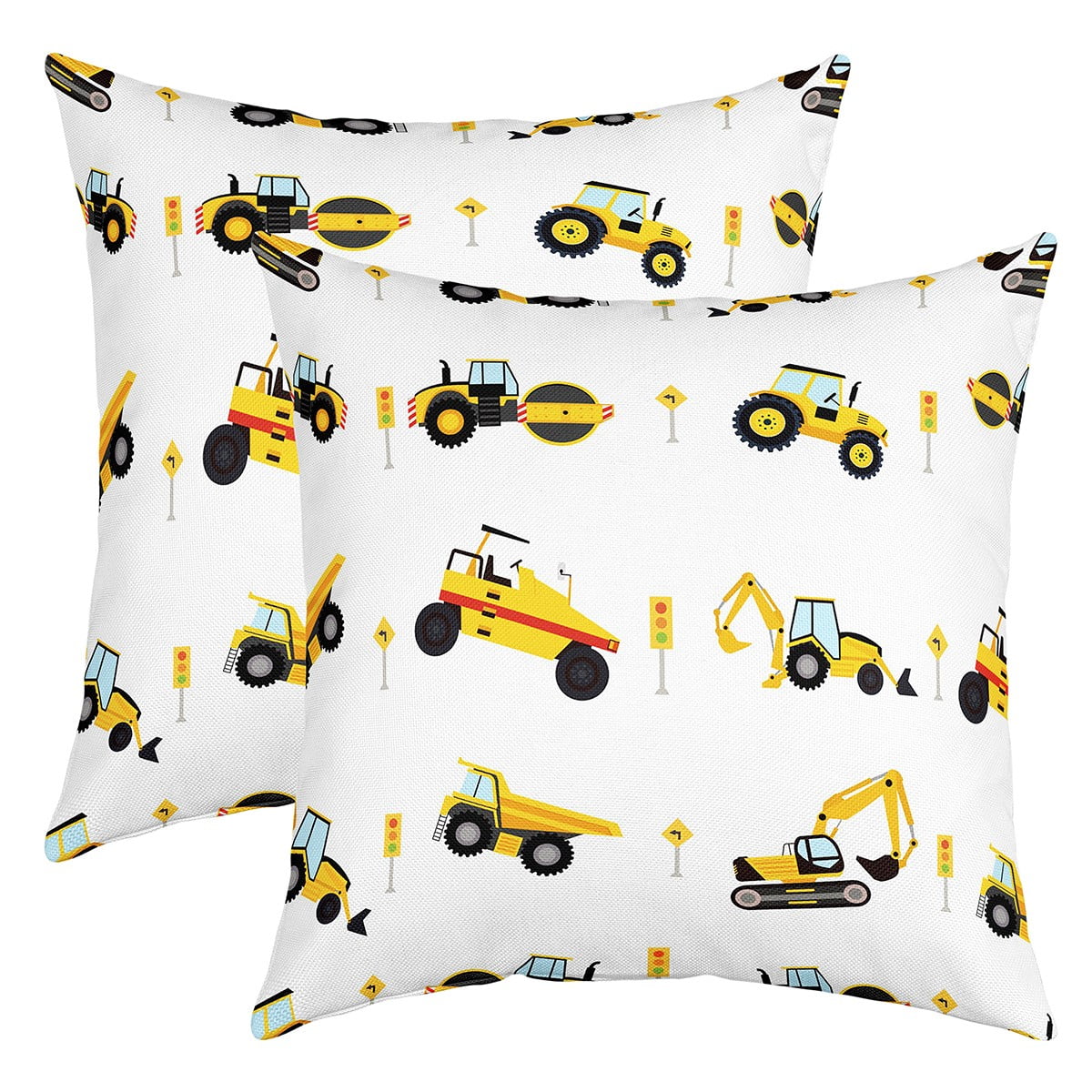 YST Cartoon Car Throw Pillow Covers 20x20 inch set of 2,Construction Vehicles Cushion Cases ...