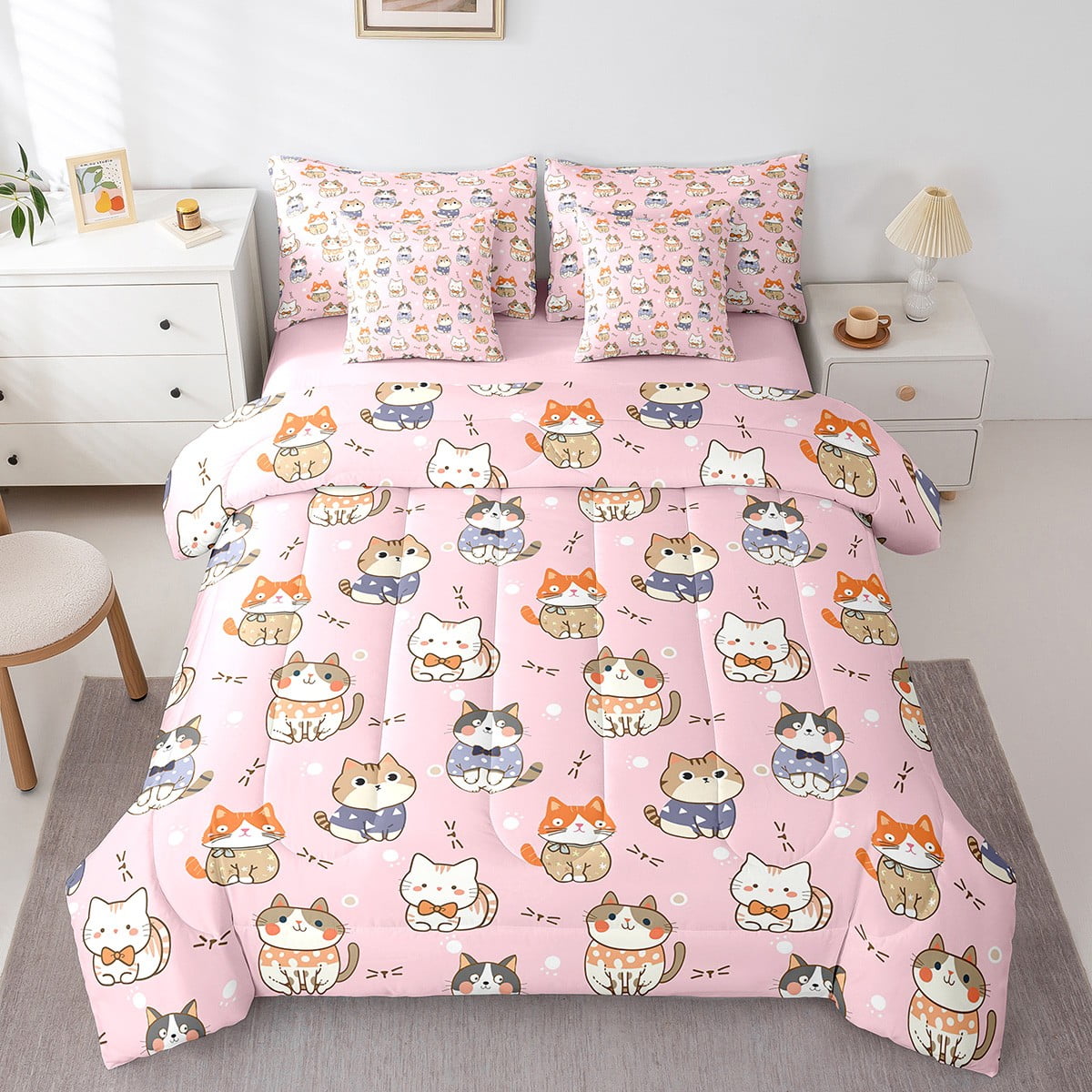 YST Cartoon Cat Bedding Comforter Sets 7 Pieces for Kids Child Cute ...