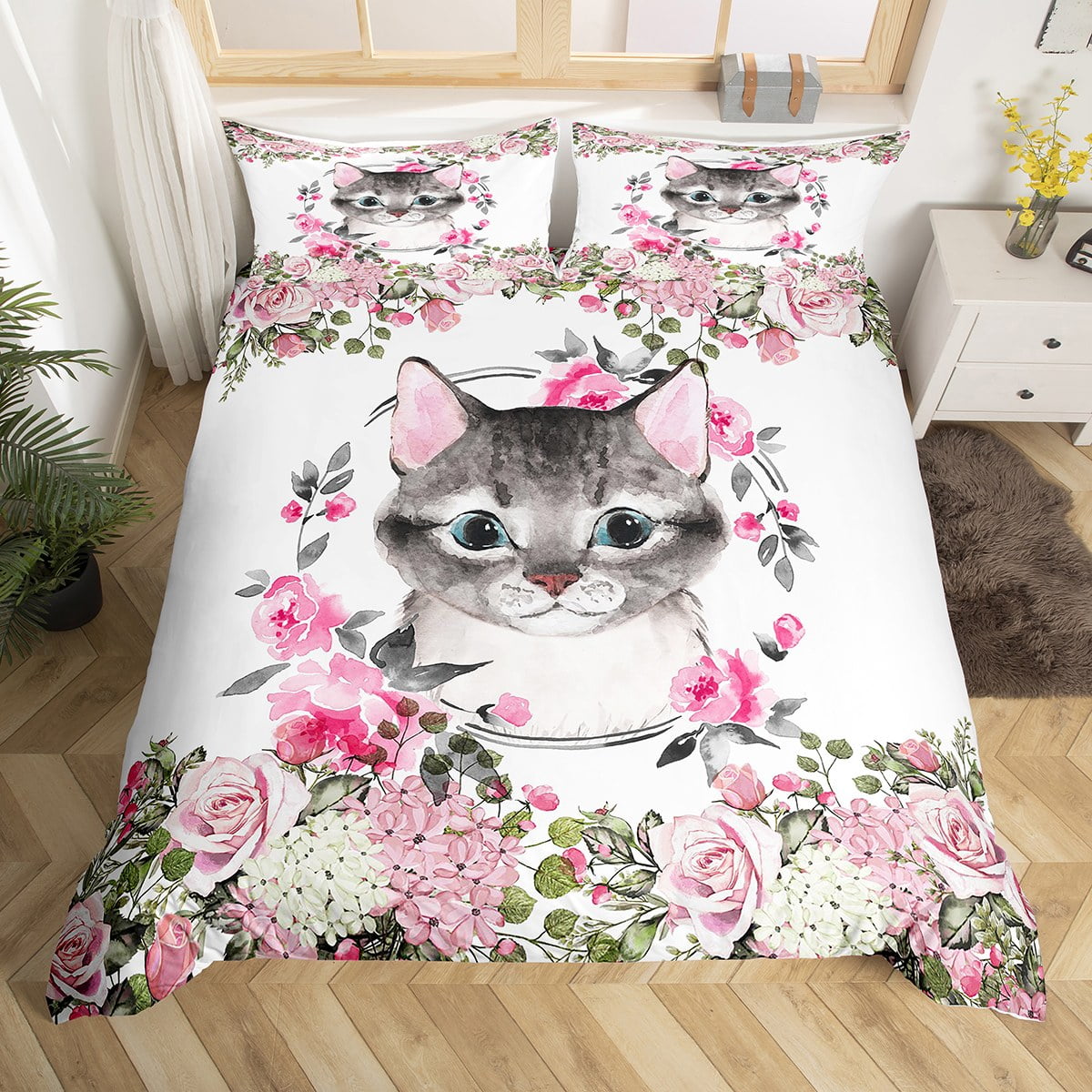 YST Cartoon Cat Bedding Sets Full Kitten Pet Comforter Cover Kawaii ...