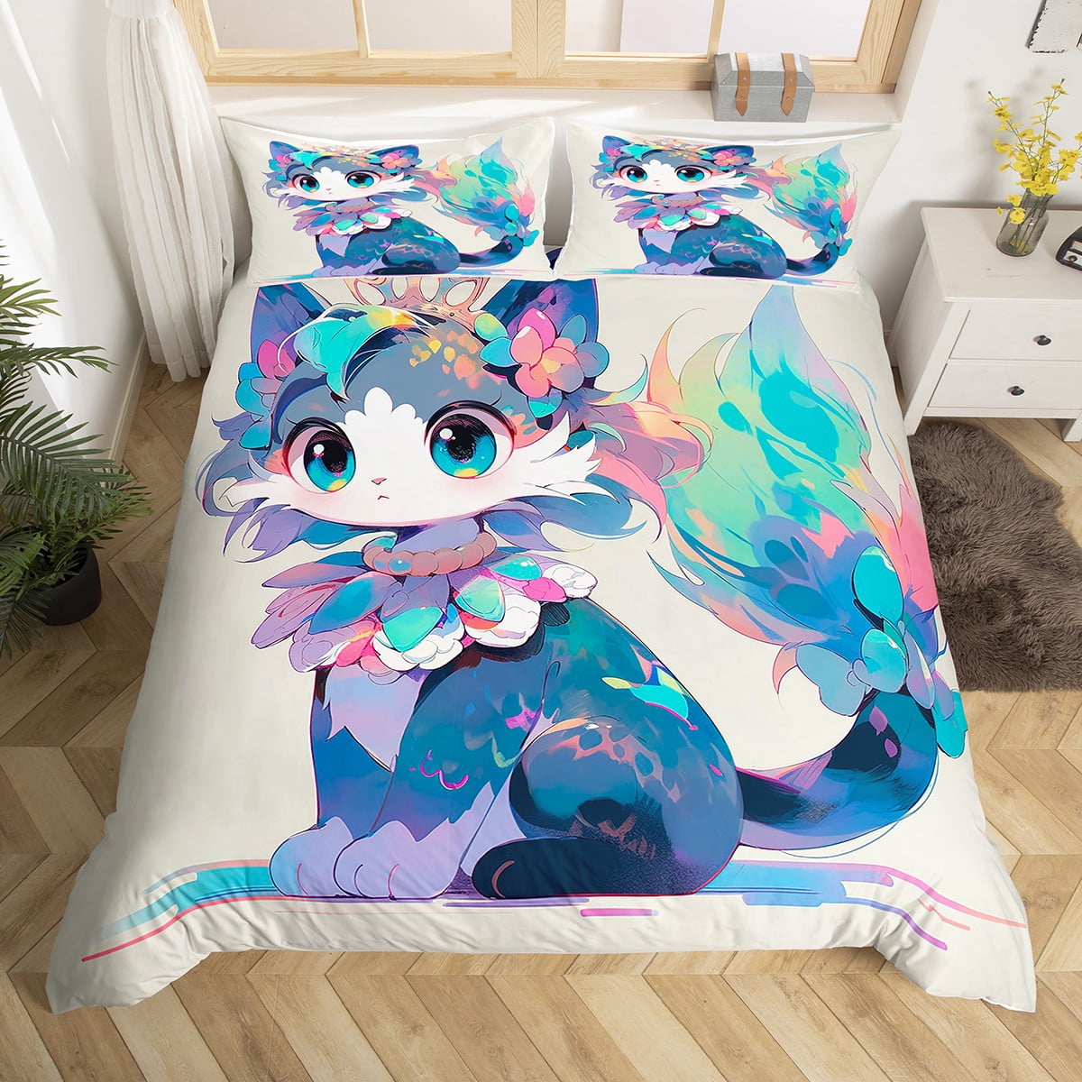 Cartoon Cat Comforter Cover Anime Animal Duvet Cover Kawaii Gifts Twin ...