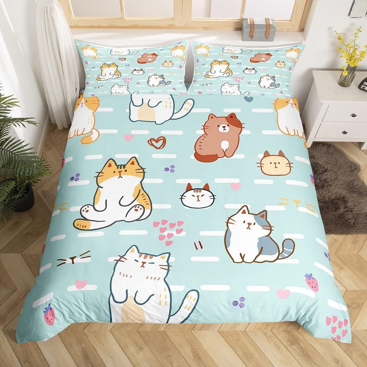 Erosebridal Cartoon Cat Duvet Cover,Pet Bedding Sets Queen Size,Cute ...