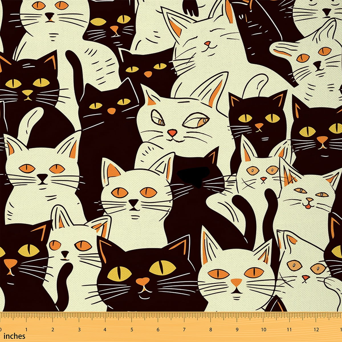 YST Cartoon Cat Fabric By The Yard for Kids Boys Girls,White Black Cat ...