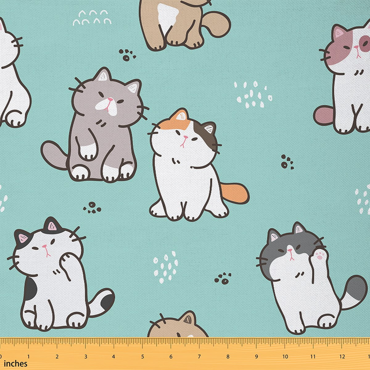 Erosebridal Cartoon Cat Fabric by The Yard,Cute Kitten Paw Print ...