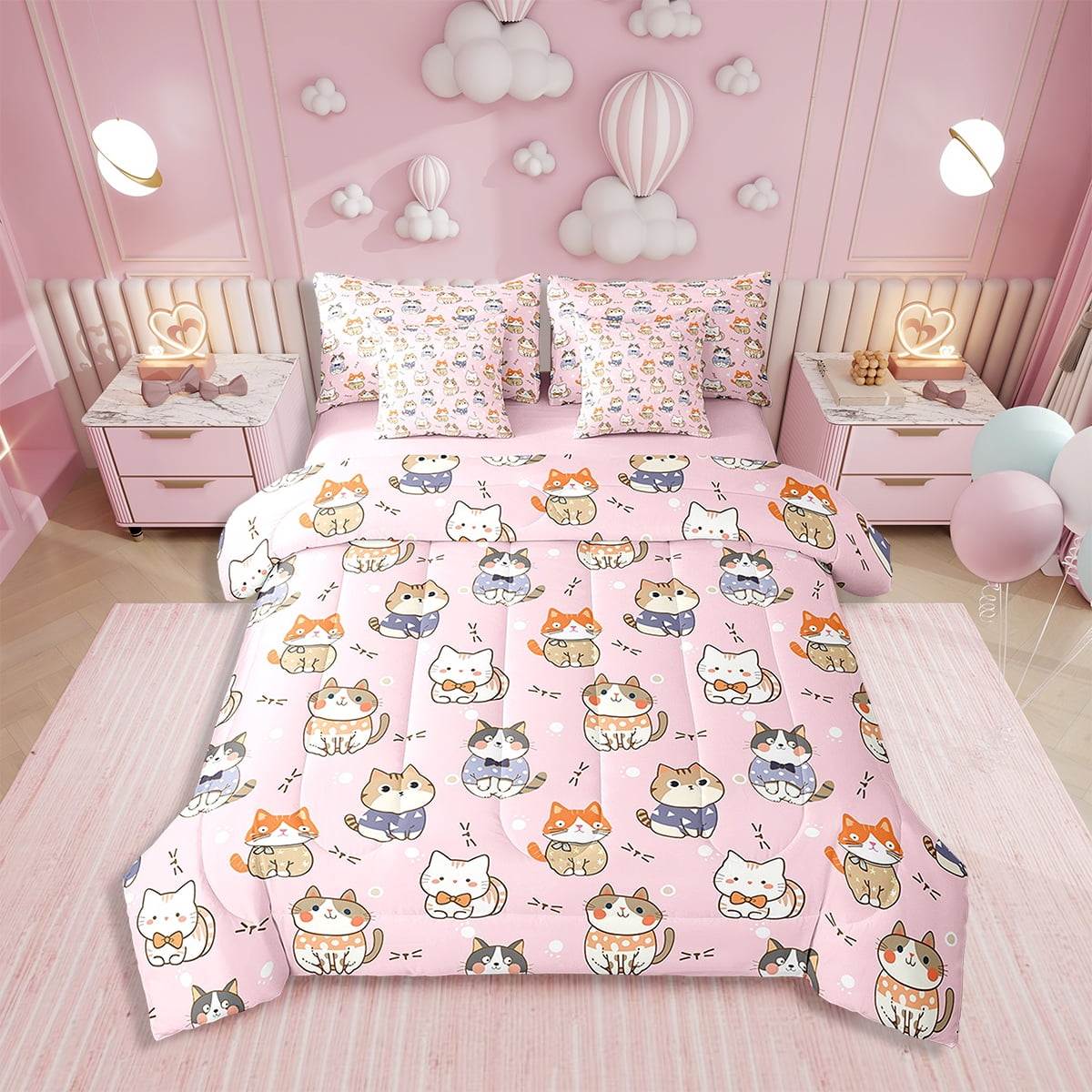 Cartoon Cat Full Comforter Set 7-Piece Cute Kitten Bedding Comforter ...