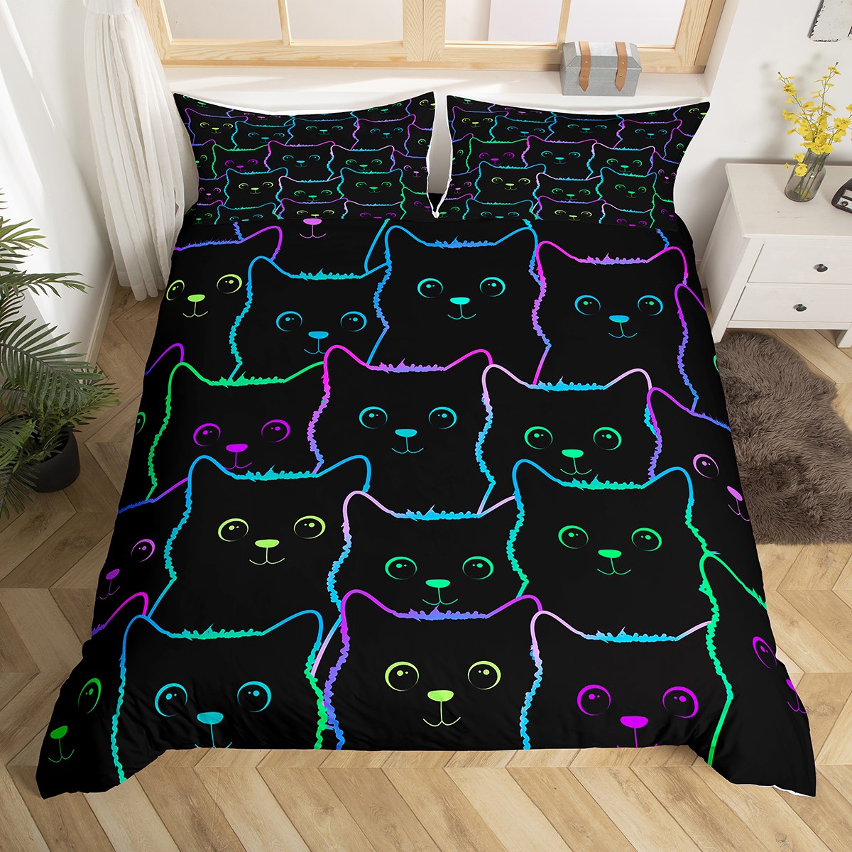YST Cartoon Cat Themed Bedding Set Cat Lover Gifts for Women Gradient ...