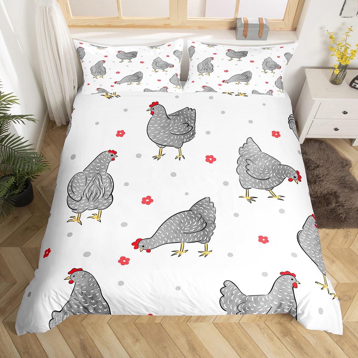 YST Cartoon Chick Duvet Cover for Kids Boys Girls,Vintage Chicken ...