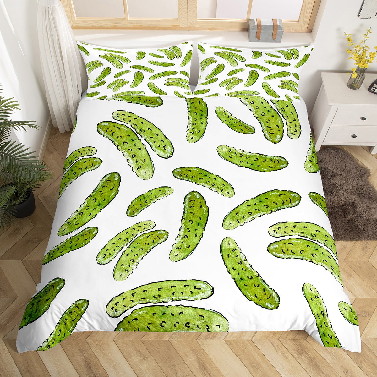 Erosebridal Cartoon Comforter Cover Green Pickles Duvet Cover 3D ...