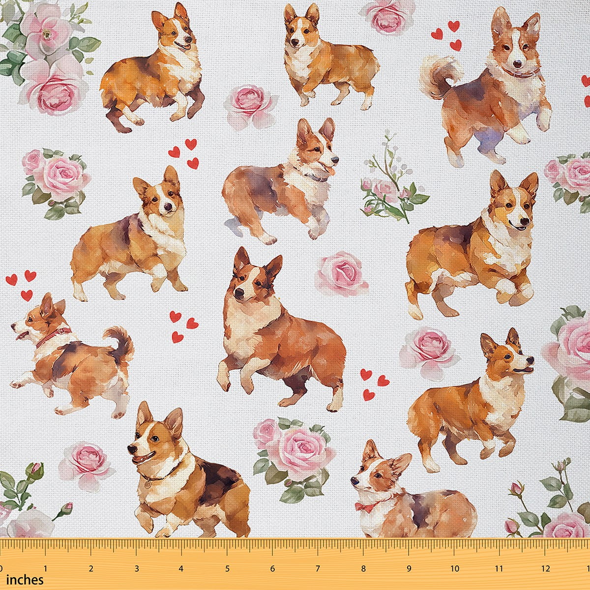 Cartoon Corgi Dog Fabric by The Yard,Cute Puppy Upholstery Fabric ...
