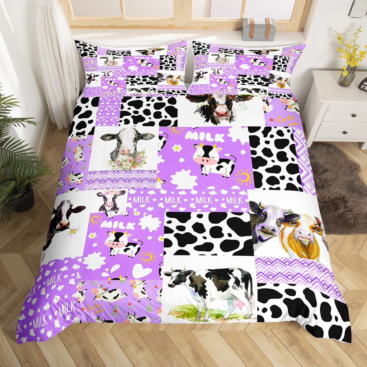 YST Cartoon Cow Bedding Sets Twin for Kids Farm Animal Print Comforter ...