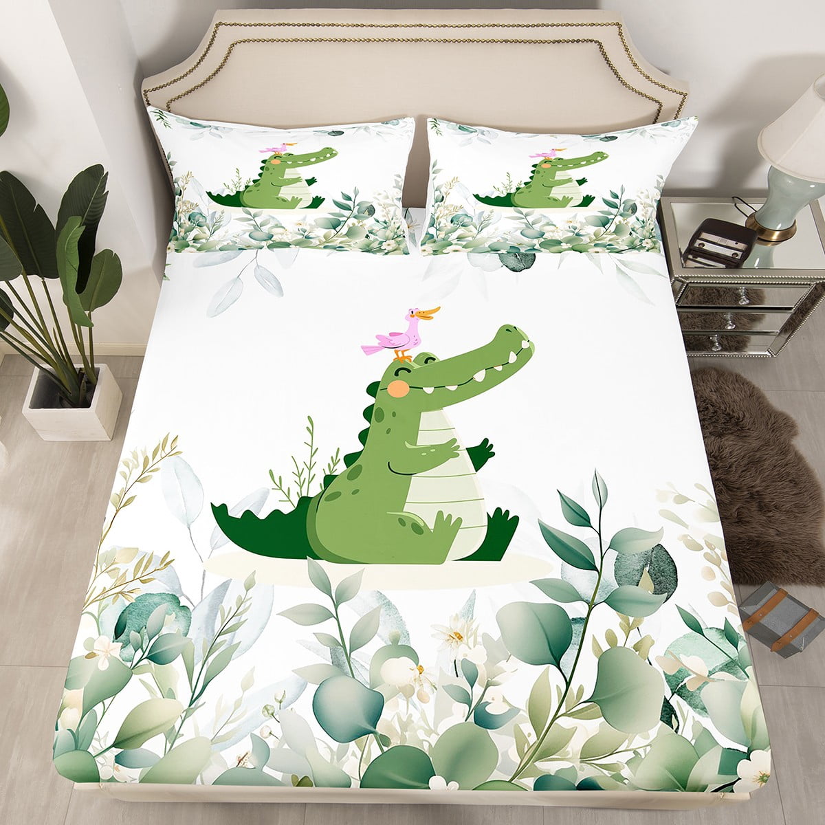 YST Cartoon Crocodile Bed Sheets Toddler Woodland Wildlife Fitted Sheet ...