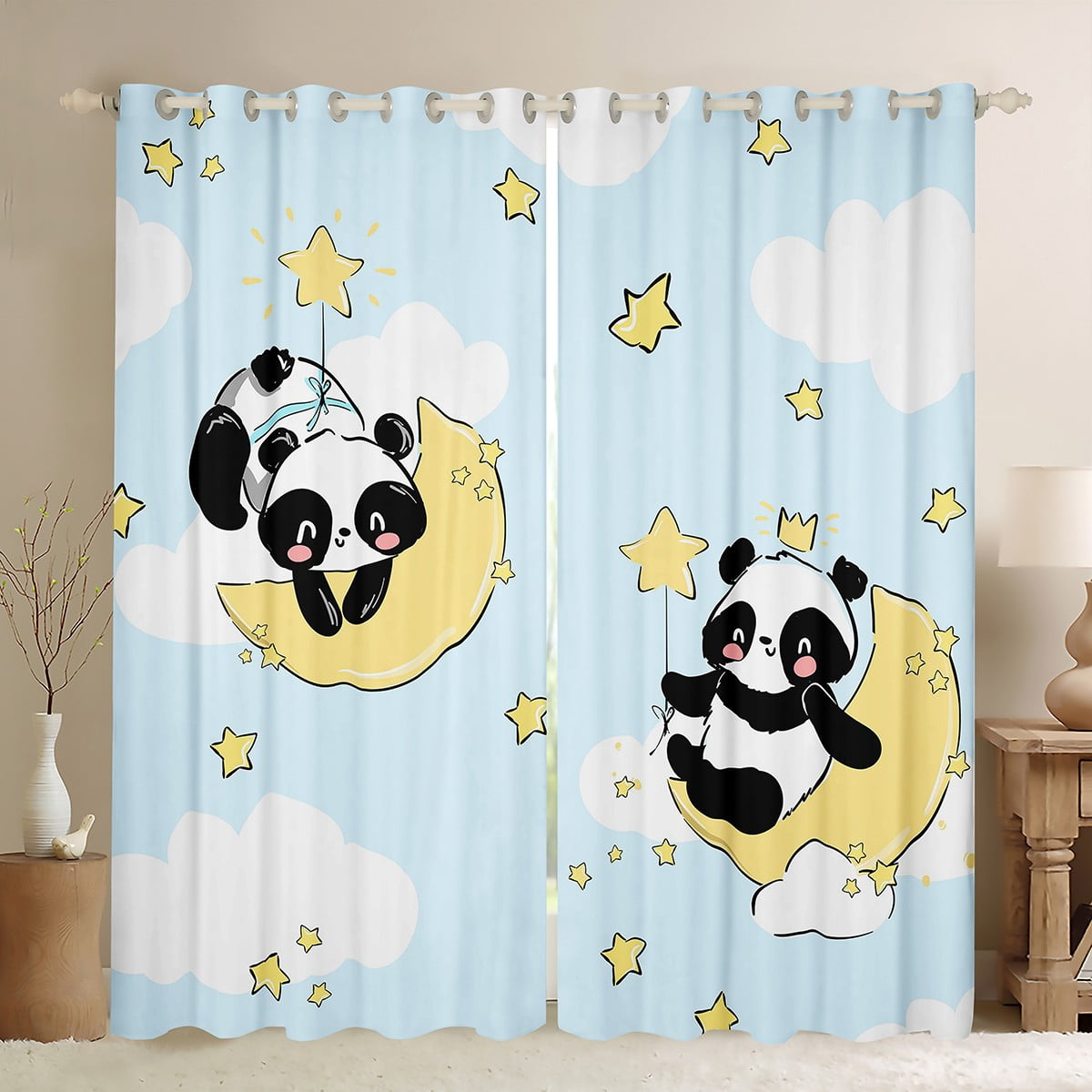 Cartoon Cute Panda 30%-50% Blackout Curtains Teens Animal Theme Panda ...