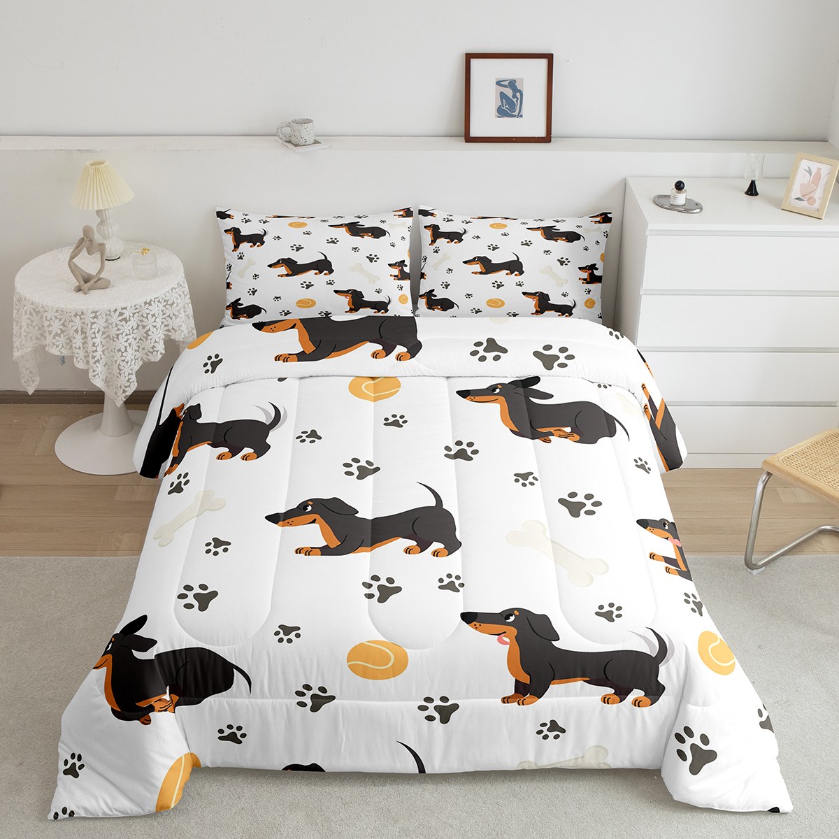 YST Cartoon Dachshund Bedding Set Queen Softball Baseball Comforter Set ...
