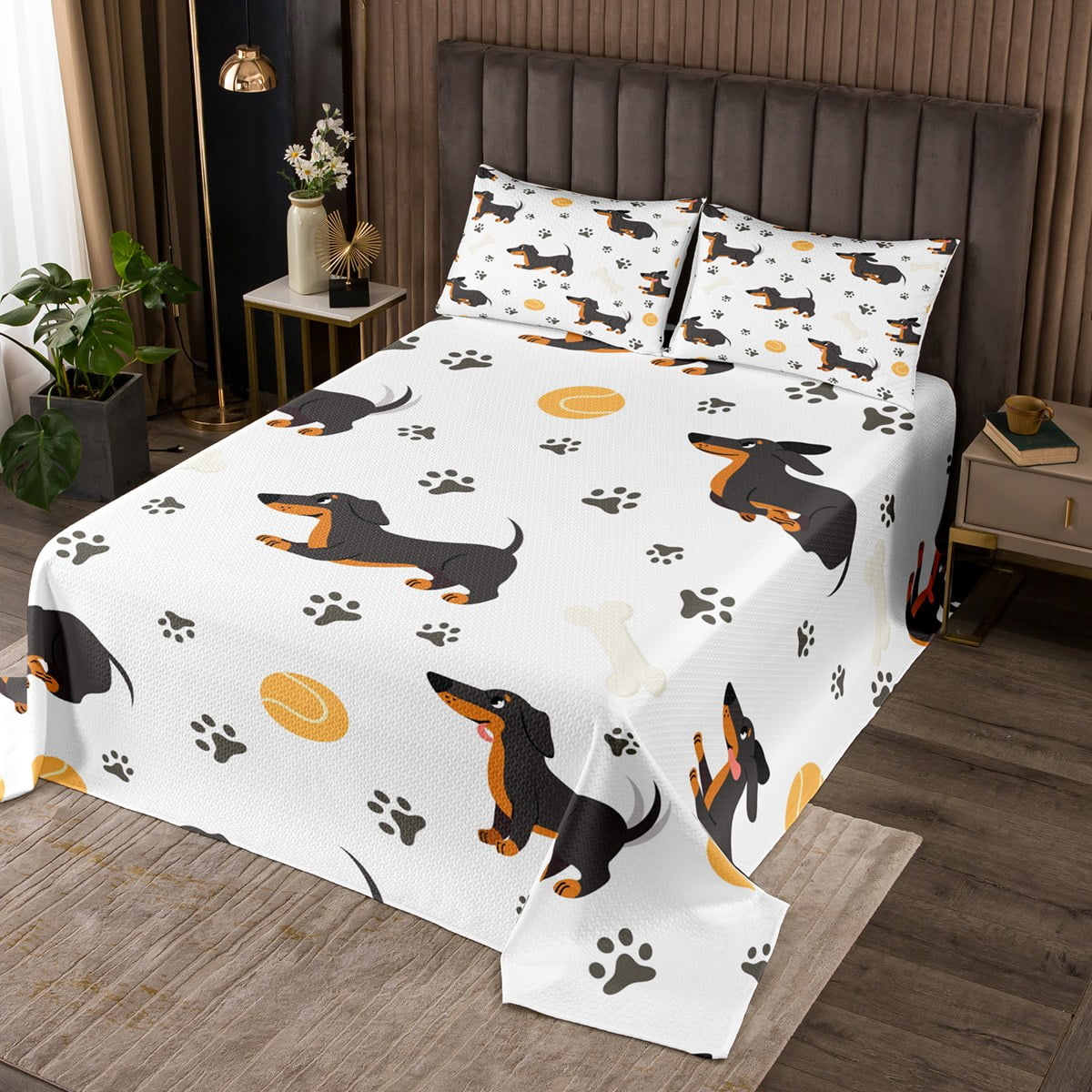 YST Cartoon Dachshund Coverlet Queen Size Softball Baseball Bedding Set ...