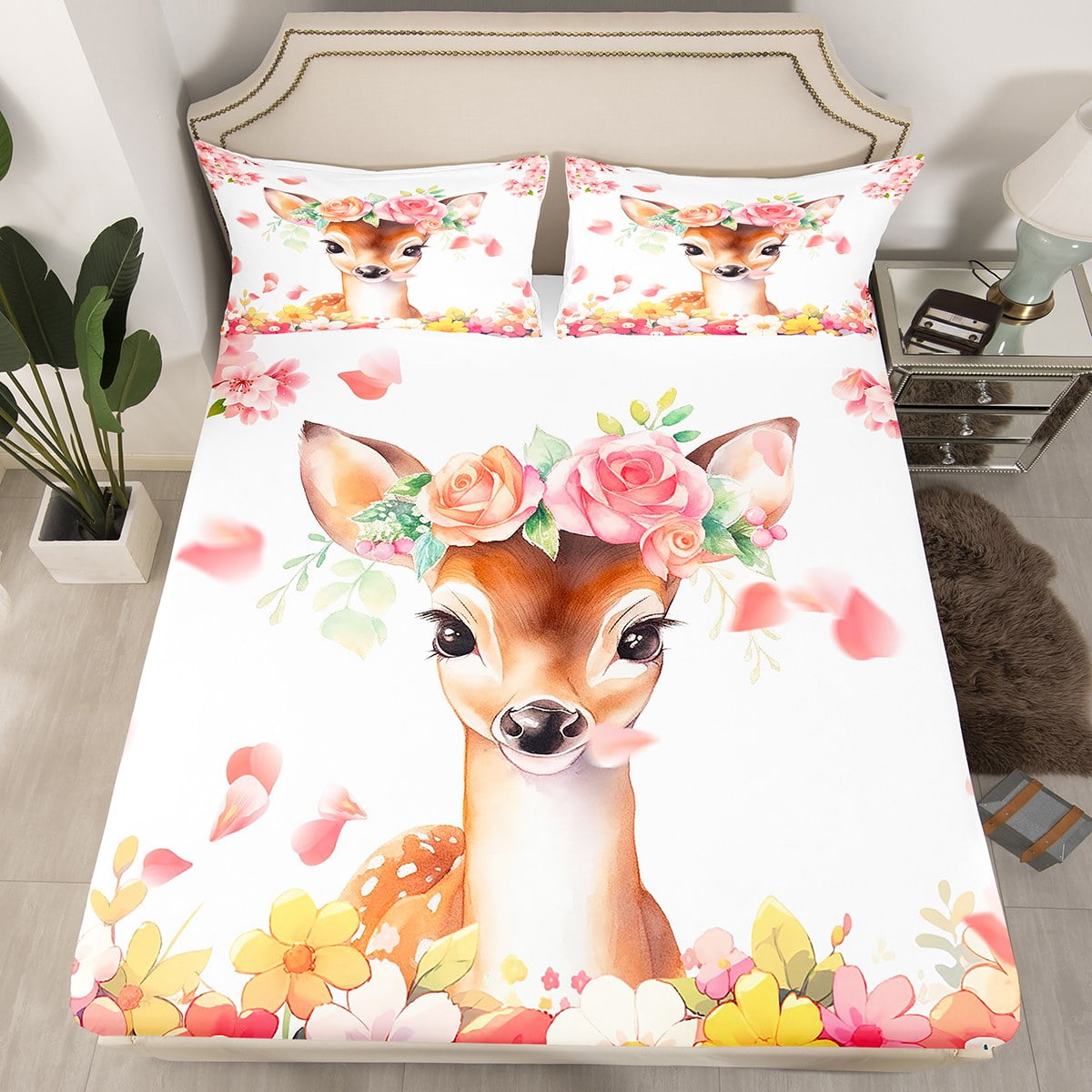 Erosebridal Cartoon Deer Bed Sheets forest Woodland Animal Bedding Set ...