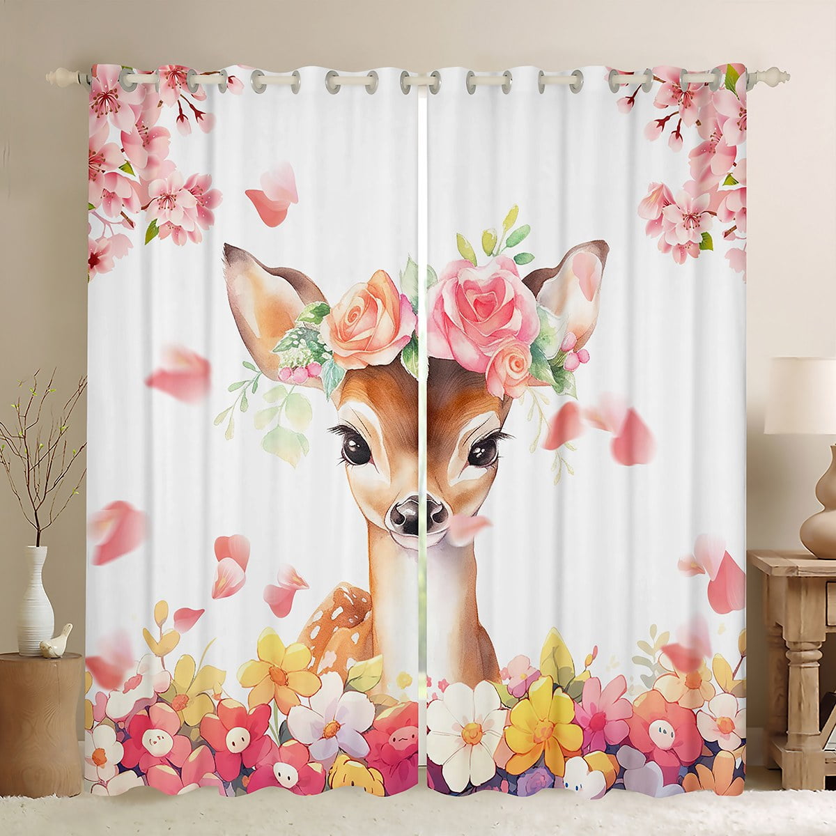 Erosebridal Cartoon Deer Curtains forest Woodland Animal Curtains ...