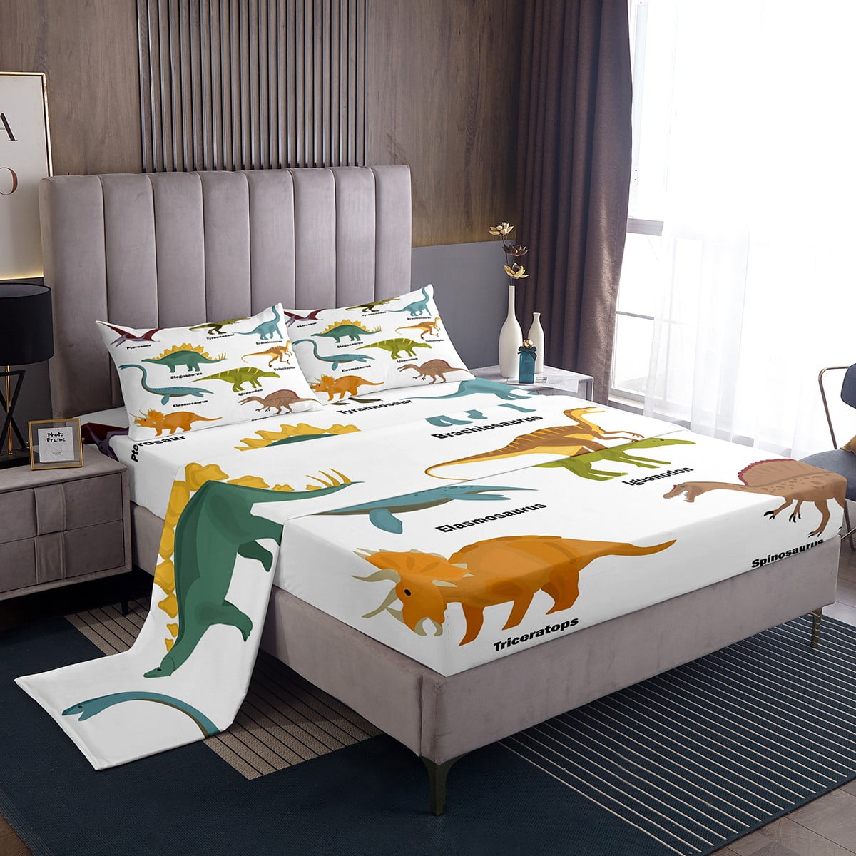 YST Cartoon Dino Bed Sheets Set Queen,Dinosaur Sheet Sets for Boys,Set ...