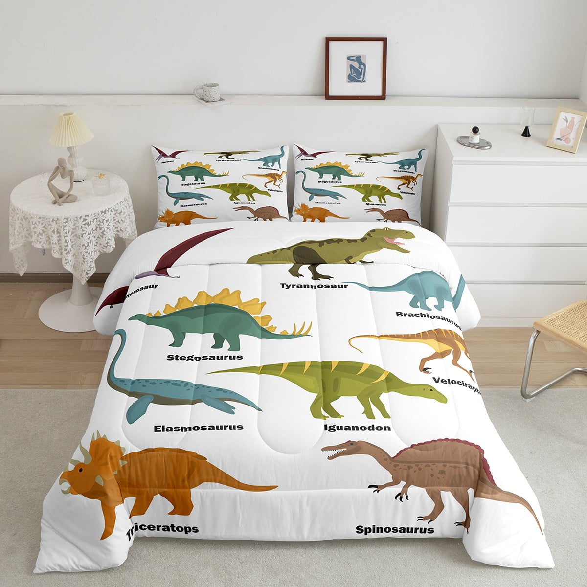YST Cartoon Dino Comforter Sets Queen,Dinosaur Bedding Sets for Boys ...