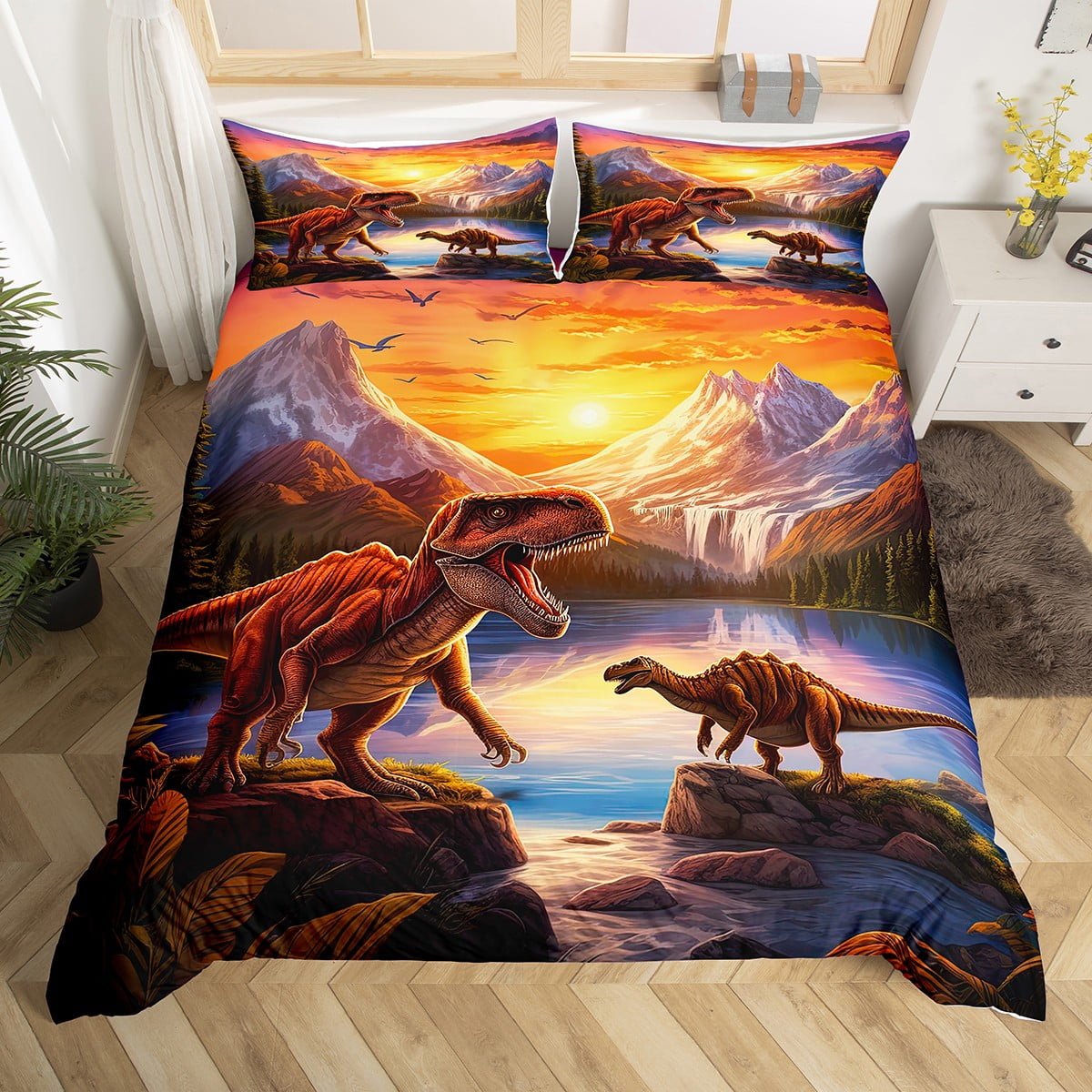 YST Cartoon Dinosaur Bed Set Toddler Dinosaur Duvet Cover King Size Boy ...