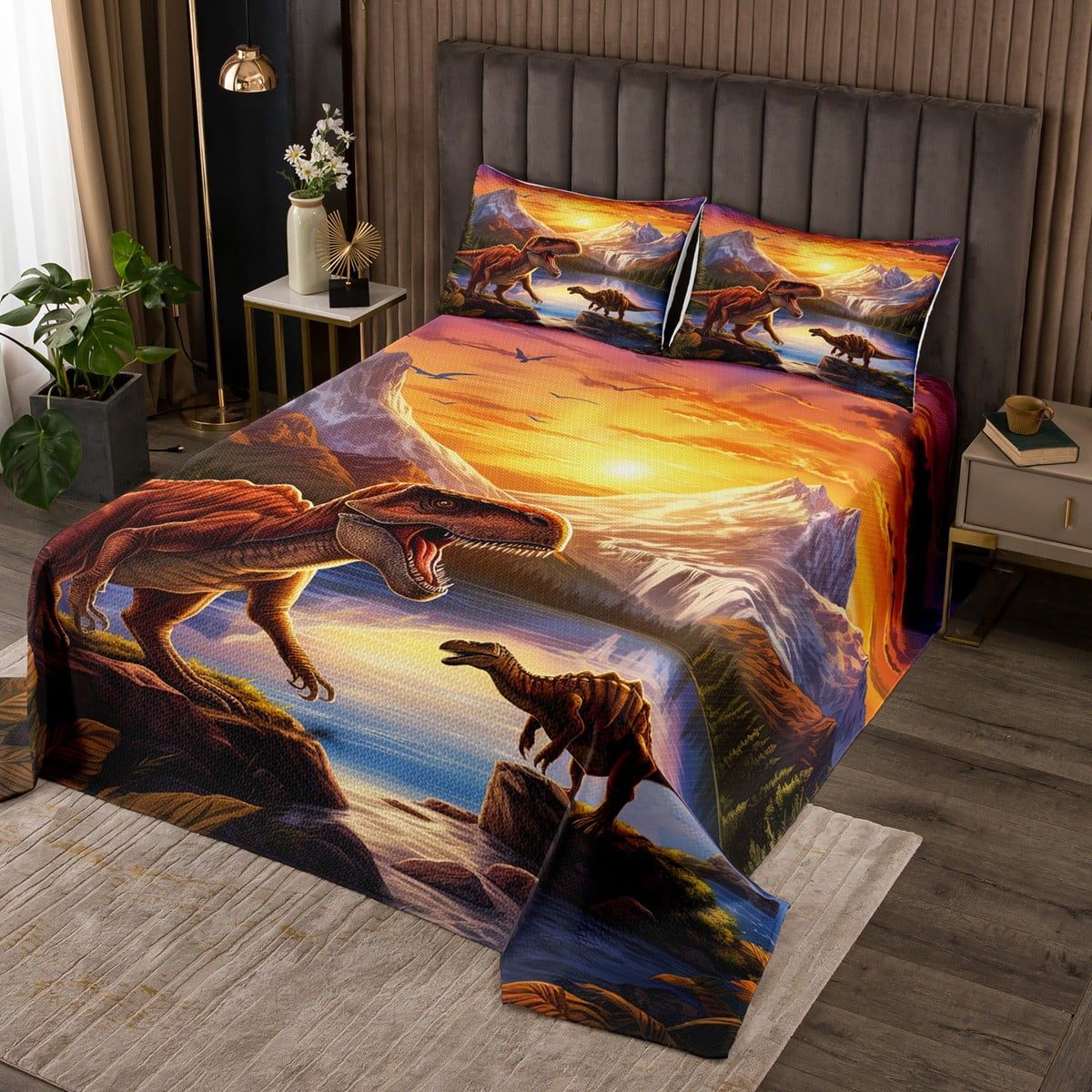 Erosebridal Cartoon Dinosaur Bedspread King Size Dinosaur Quilt Set ...