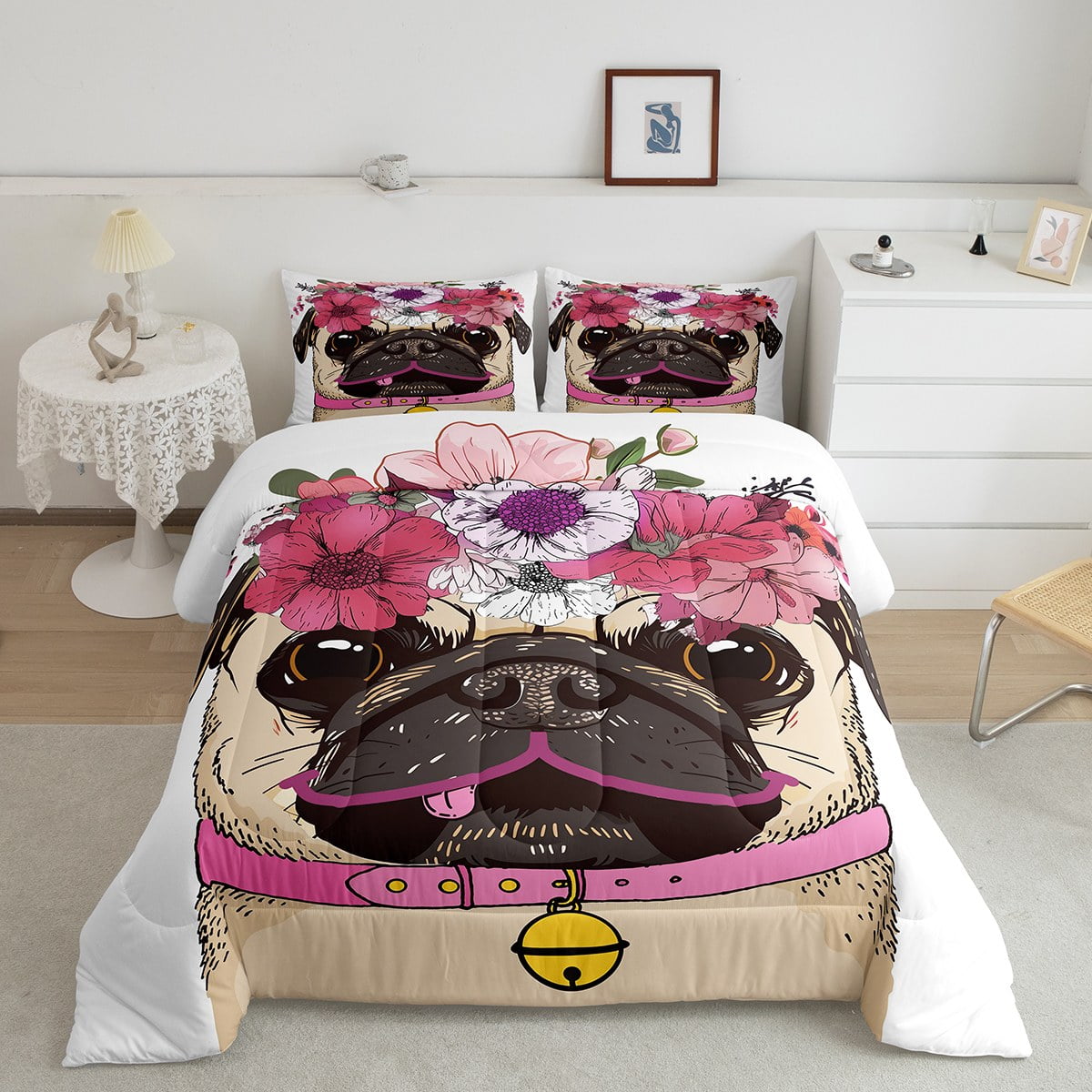 Erosebridal Cartoon Dog Bottom Bedding Funny Pug Pattern Comforter Set ...