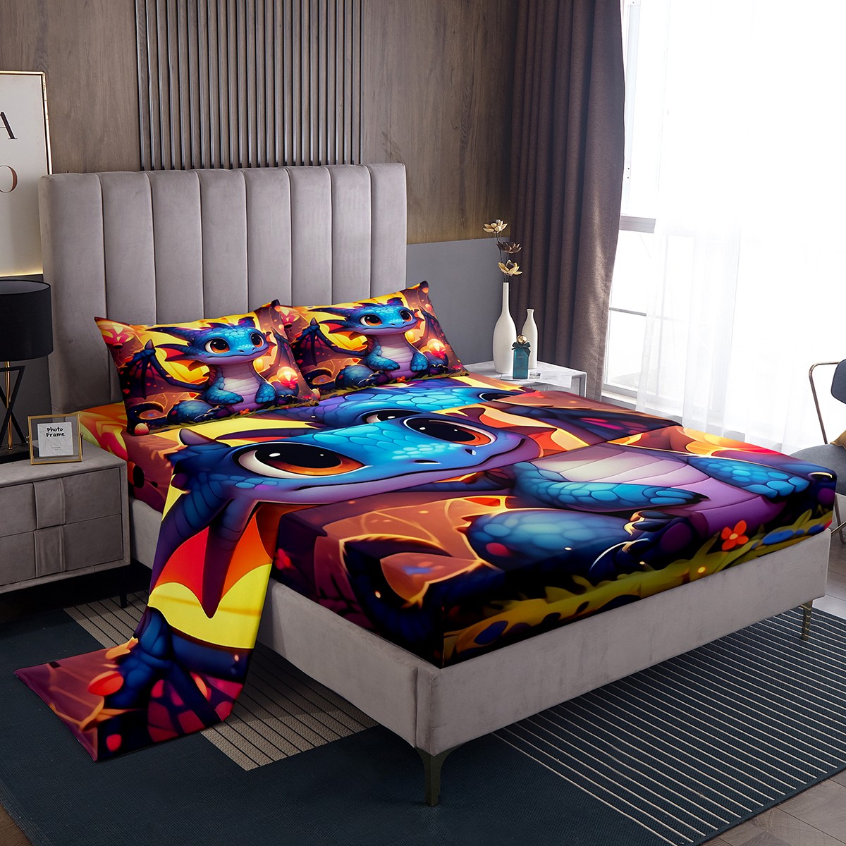 YST Cartoon Dragon Bed Sheets Set King Size Jungle Wild Animal Sheets ...