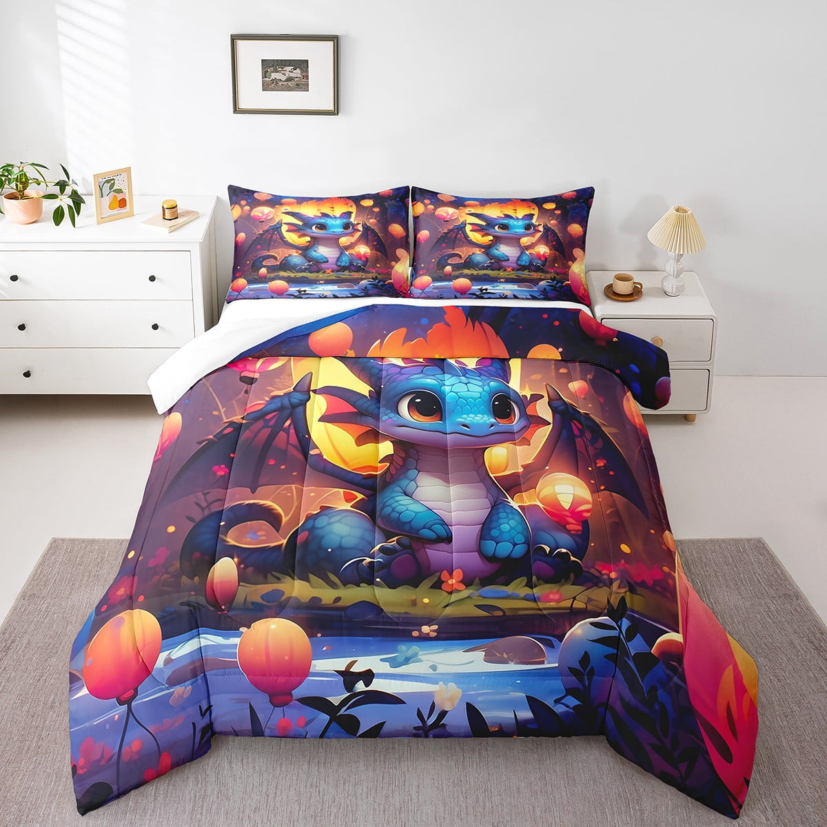 YST Cartoon Dragon Bedding Set Queen Size Cute Balloon Comforter Set ...
