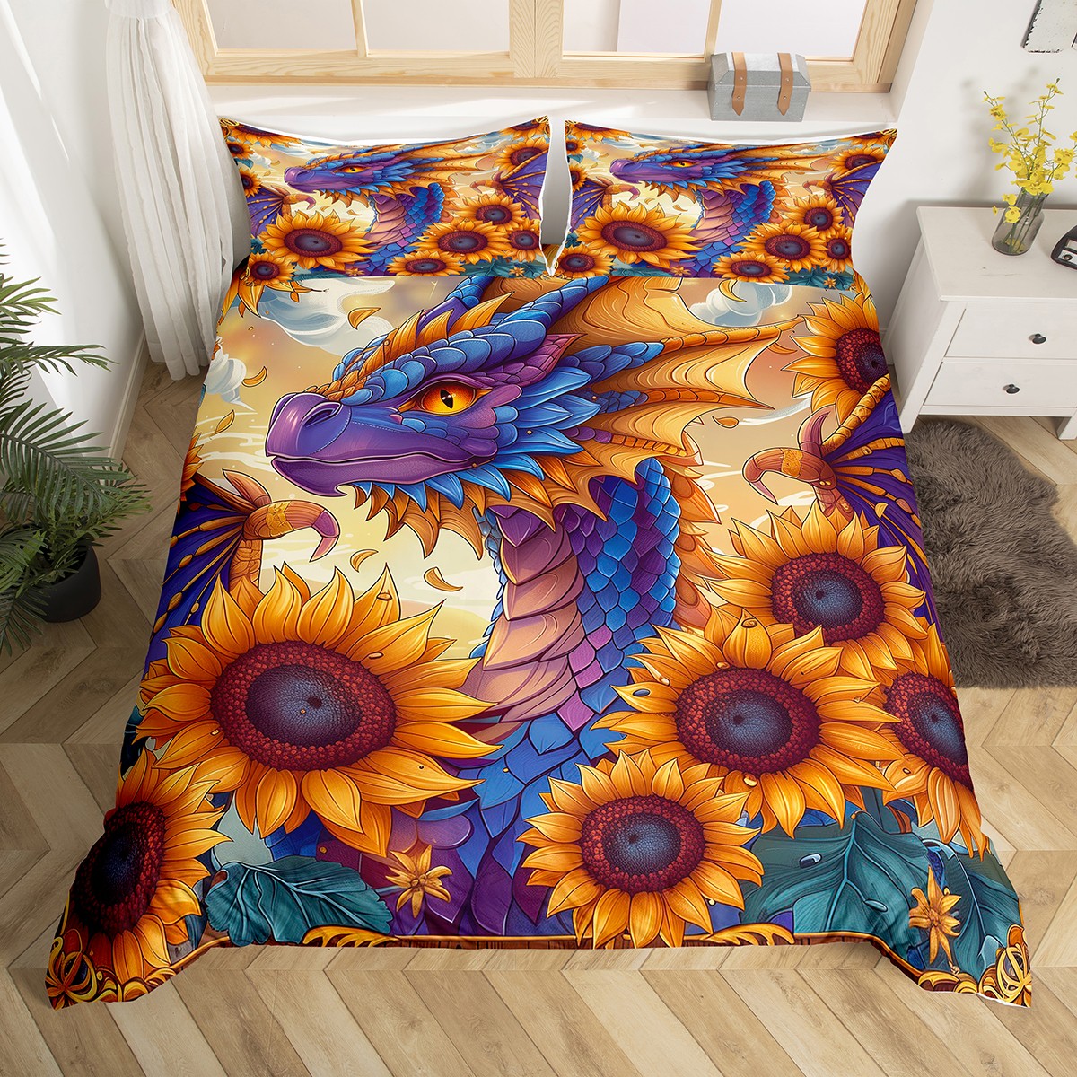 YST Cartoon Dragon Full Bedding Set for Kids Boys Girls,Western Fantasy ...