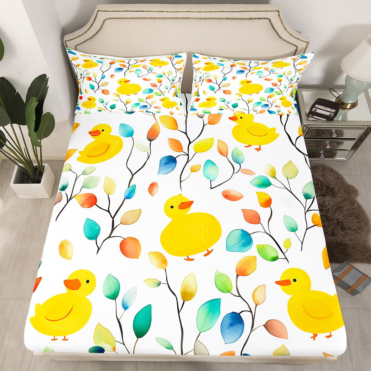 YST Cartoon Duck Bedding Full Size for Kids Boys Girls Boho Floral Bed ...