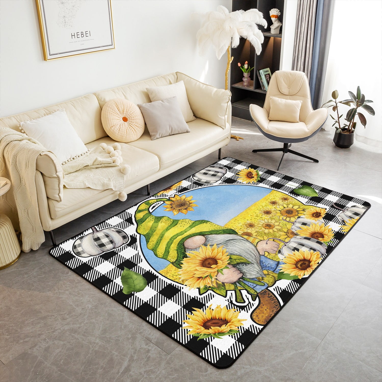 YST Cartoon Dwarf Carpet 3x5 for Bedside,Rustic Farmhouse Sunflowers ...