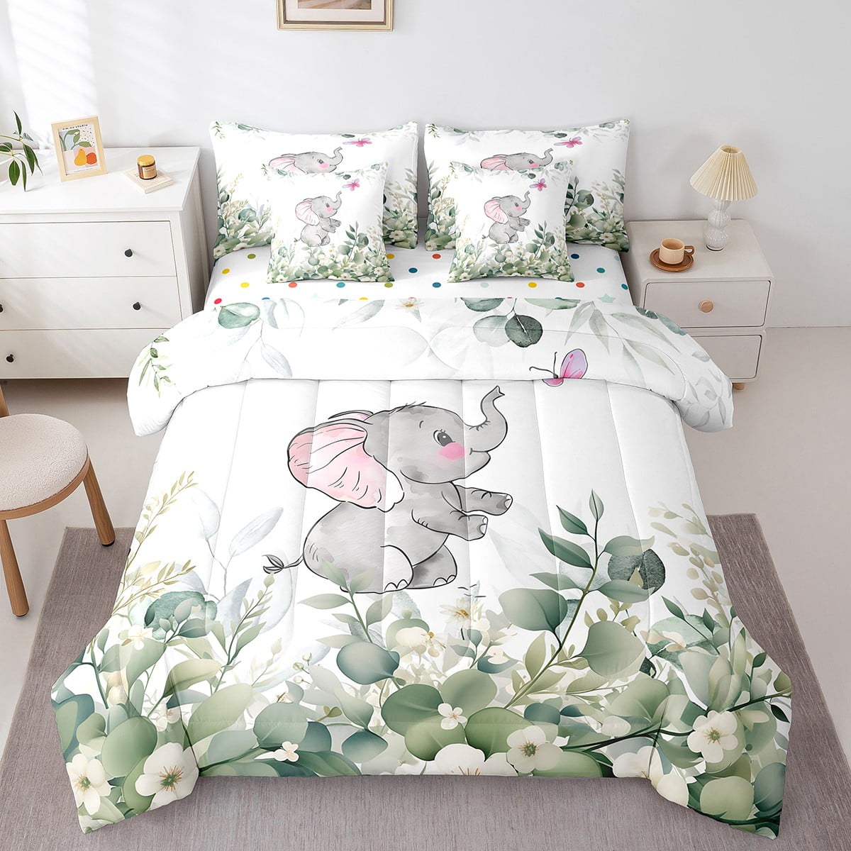 Erosebridal Cartoon Elephant Bed in a Bag 7-Piece Woodland Wildlife ...