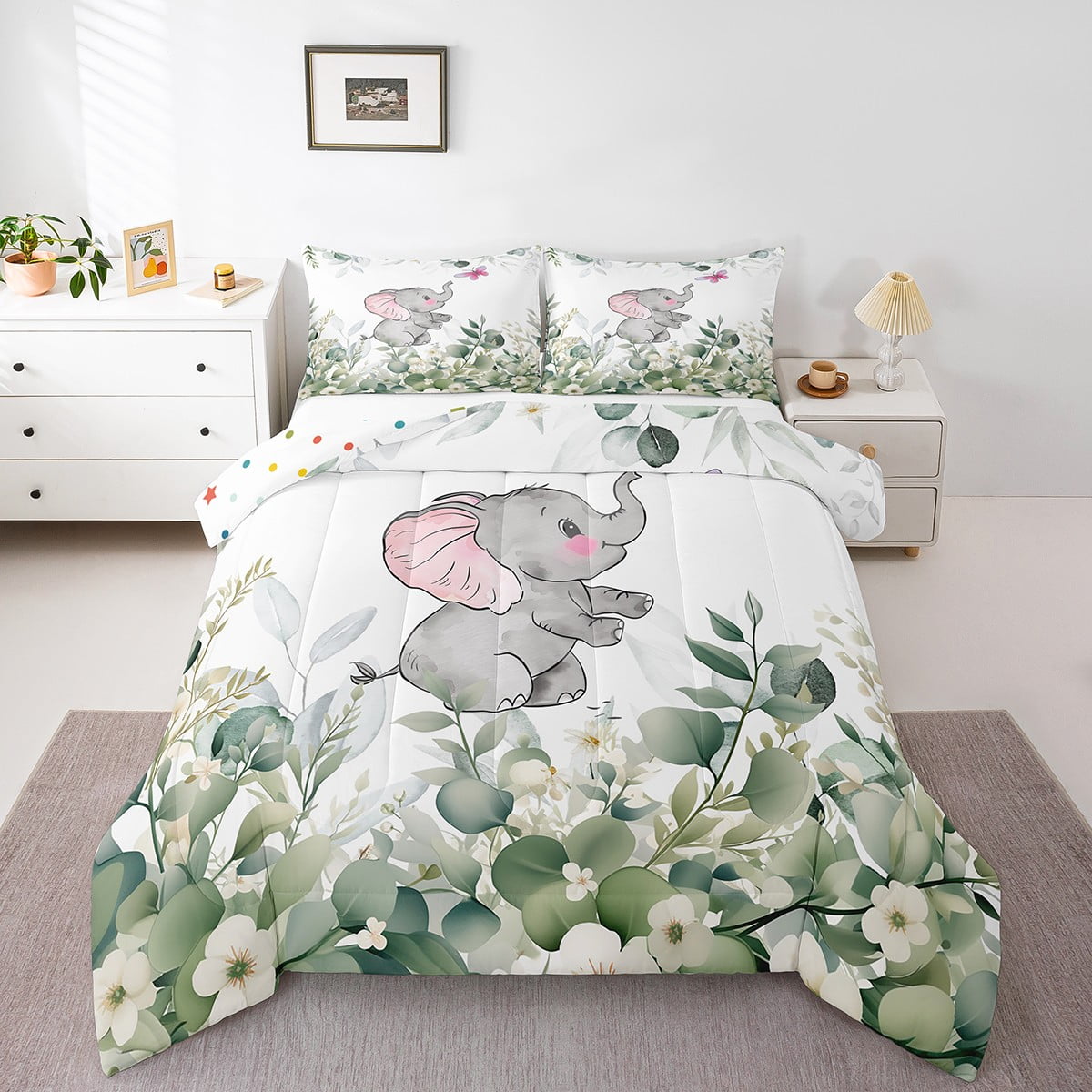 Cartoon Elephant Bedding Queen Woodland Wildlife Comforter Set Queen ...