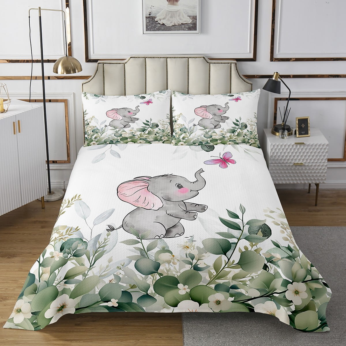 YST Cartoon Elephant Coverlet Queen Size Toddler Woodland Wildlife ...