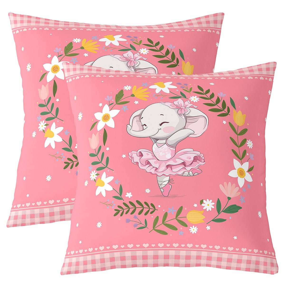 Cartoon Elephant Throw Pillow Covers Set of 2 18x18 Inch,Cute Animal ...