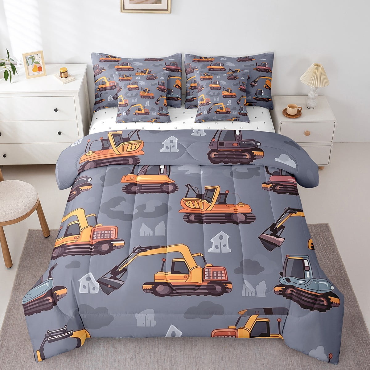 Erosebridal Cartoon Excavator Bedding Full Size 7pcs Machinery Truck ...
