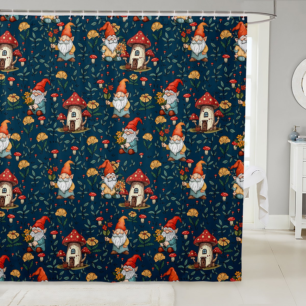 Cartoon Farmhouse Shower Curtain 78x72, Dwarf Bathroom Shower Curtain ...