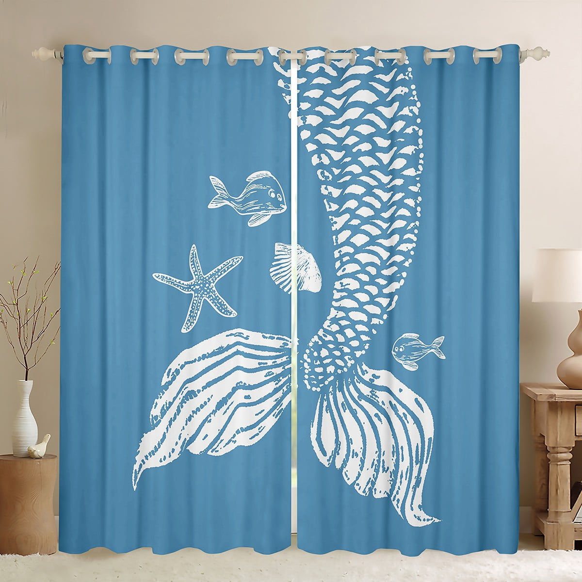 Cartoon Fish Scale Curtains 38"Wx45"Linch,Mermaid 30%-50% Blackout ...