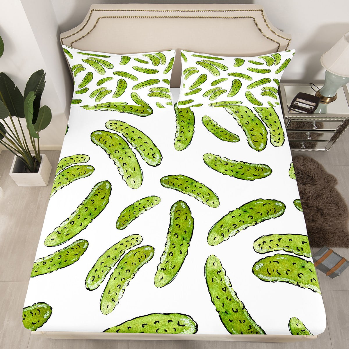 YST Cartoon Fitted Sheet Green Pickles Bed Sheets 3D Realistic Food ...