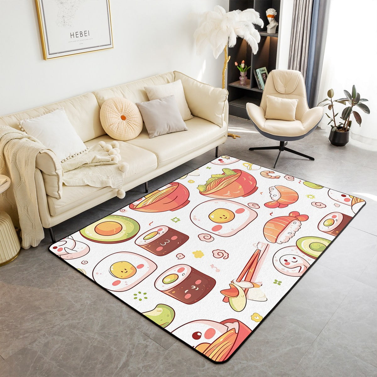Erosebridal Cartoon Food Area Rug ,Kawaii Sushi Pattern Carpet,Japanese ...